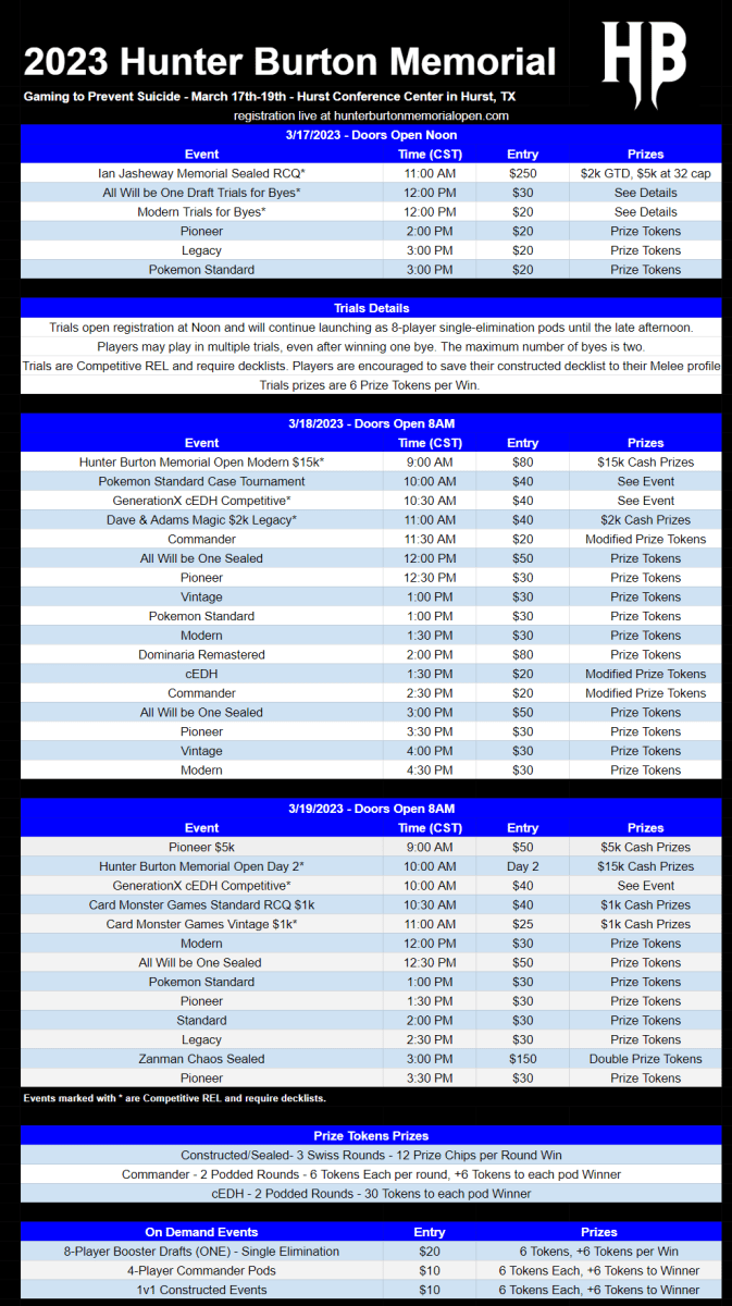 Side Events Schedule! – Hunter Burton Memorial